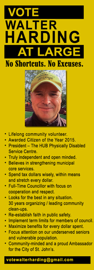 Walter Harding, Candidate for Councillor At Large, St. John's ...